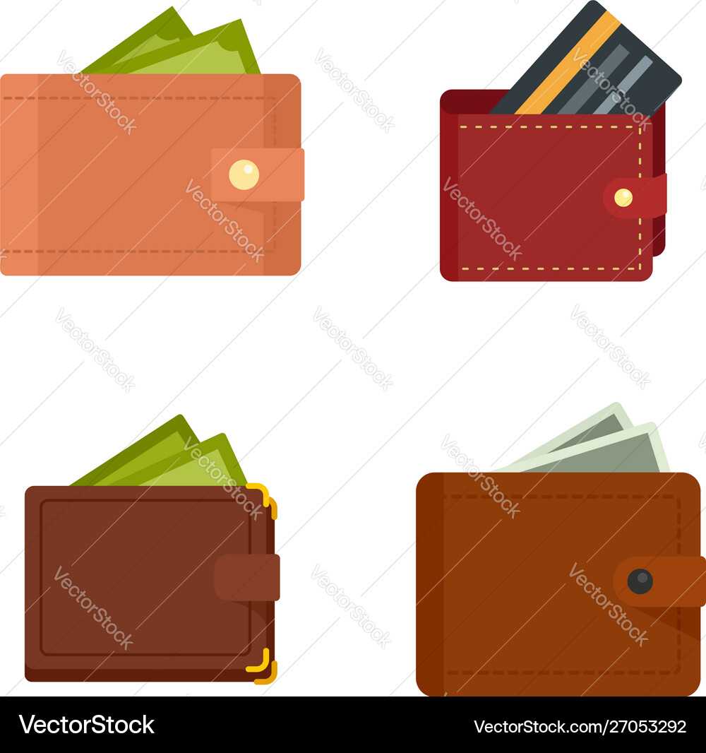 Wallet icons set flat style Royalty Free Vector Image