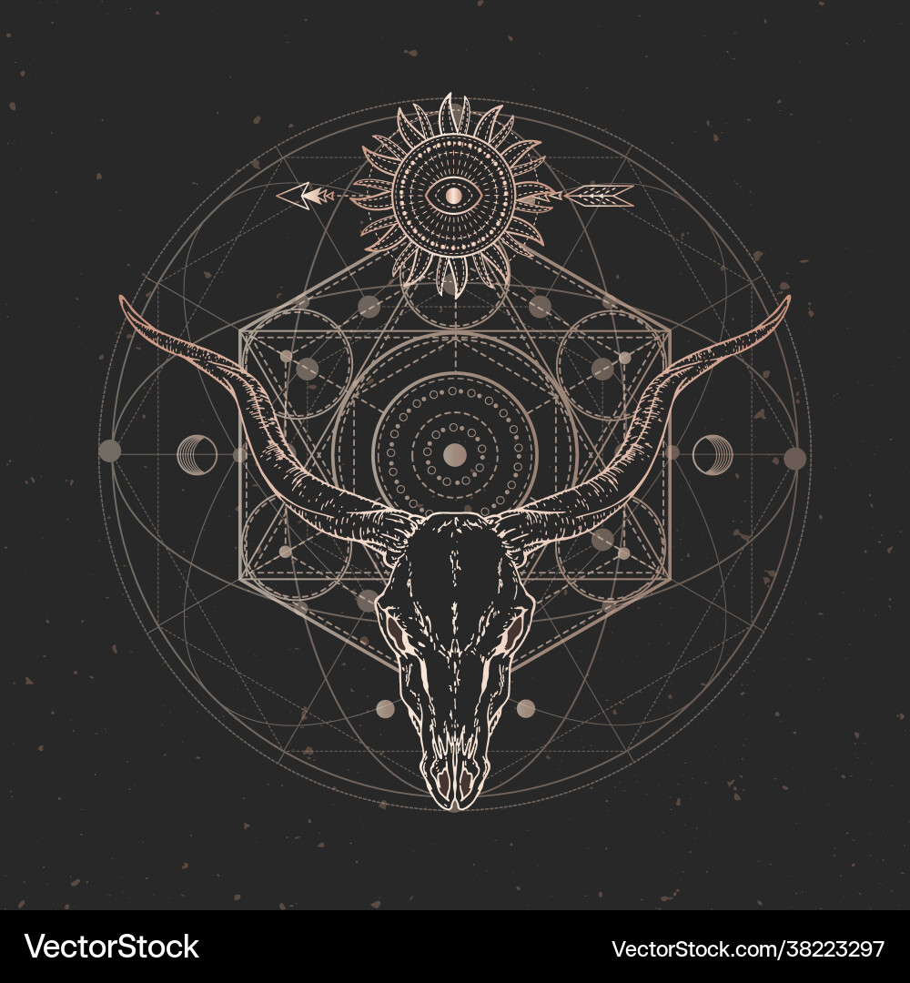 Antelope skull and geometric symbol Royalty Free Vector
