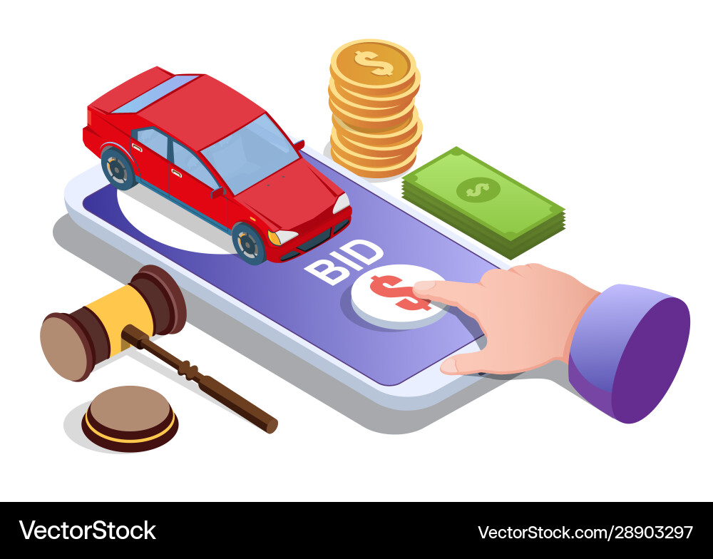 Car auction online concept for web banner Vector Image