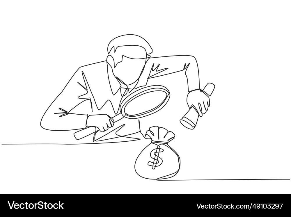 Continuous one line drawing businessman holds Vector Image