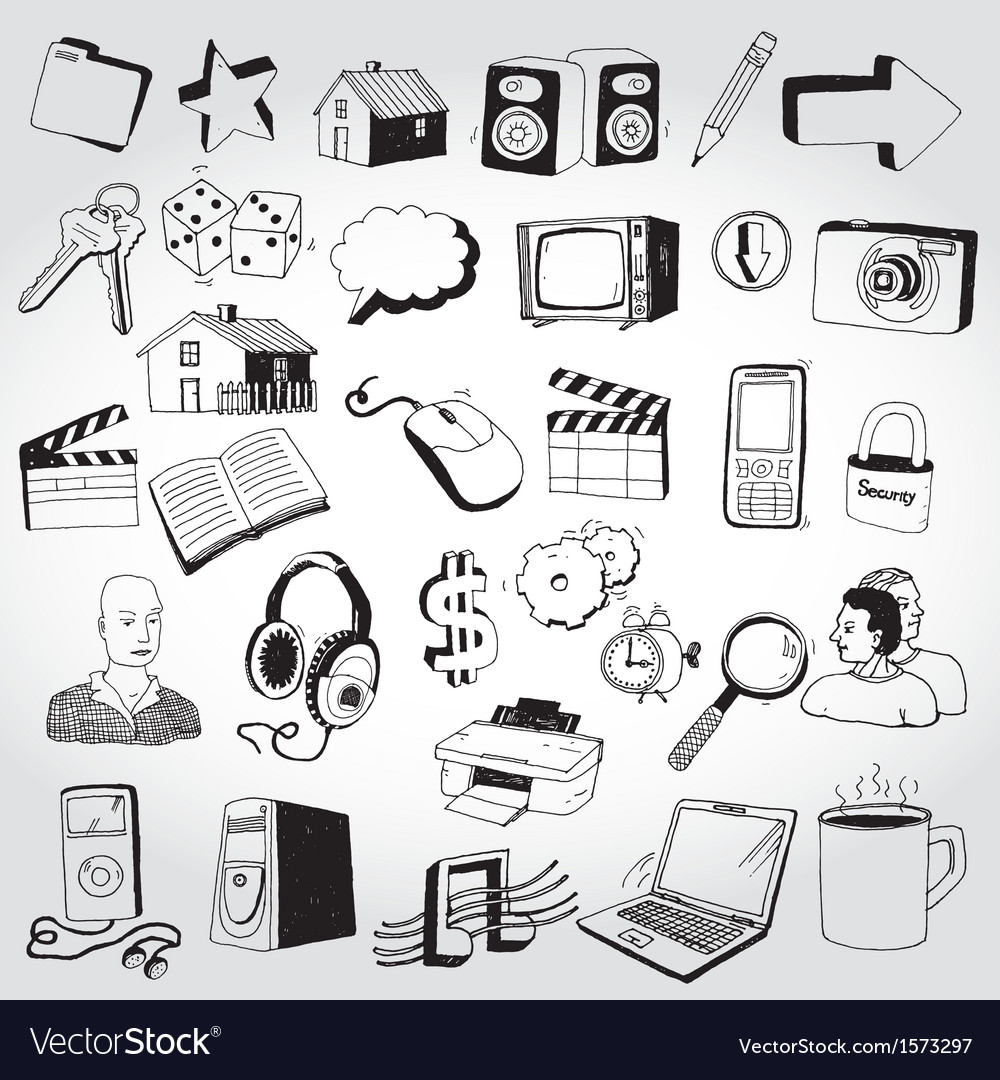 Doodled icons Royalty Free Vector Image - VectorStock