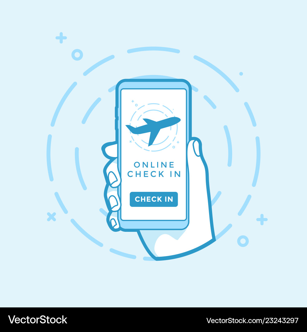 Online check in button and airplane icon on screen