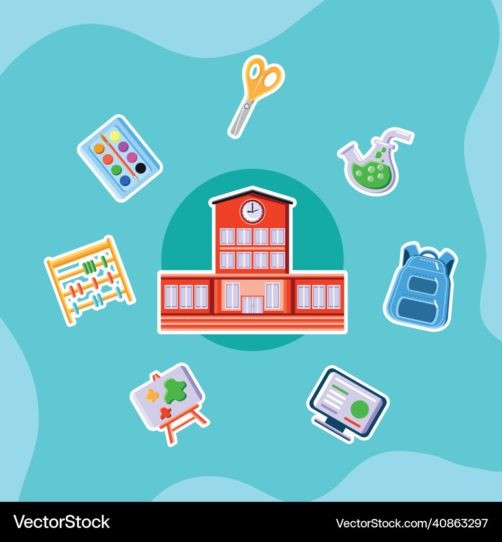 School building and supplies Royalty Free Vector Image