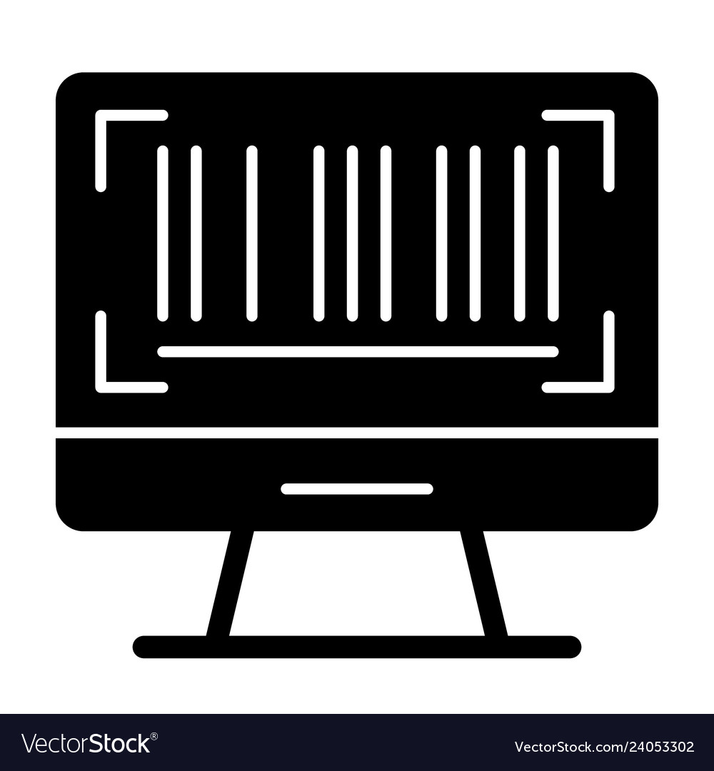 Barcode on screen solid icon computer Royalty Free Vector