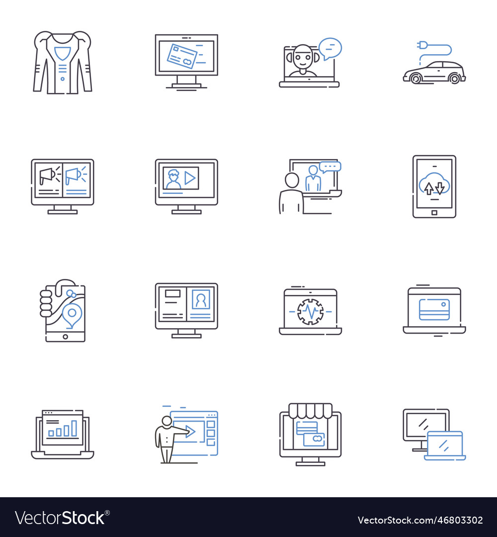 Computer line icons collection processor memory Vector Image