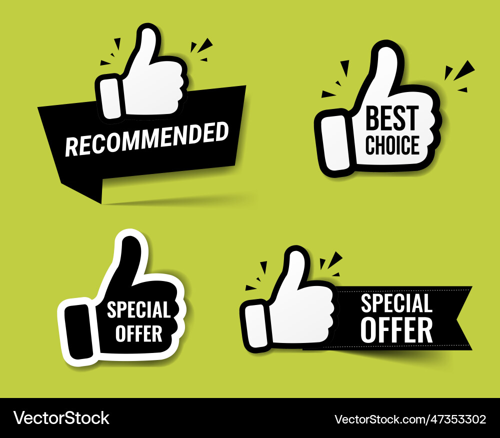 Hand banner recommended and best choice Royalty Free Vector