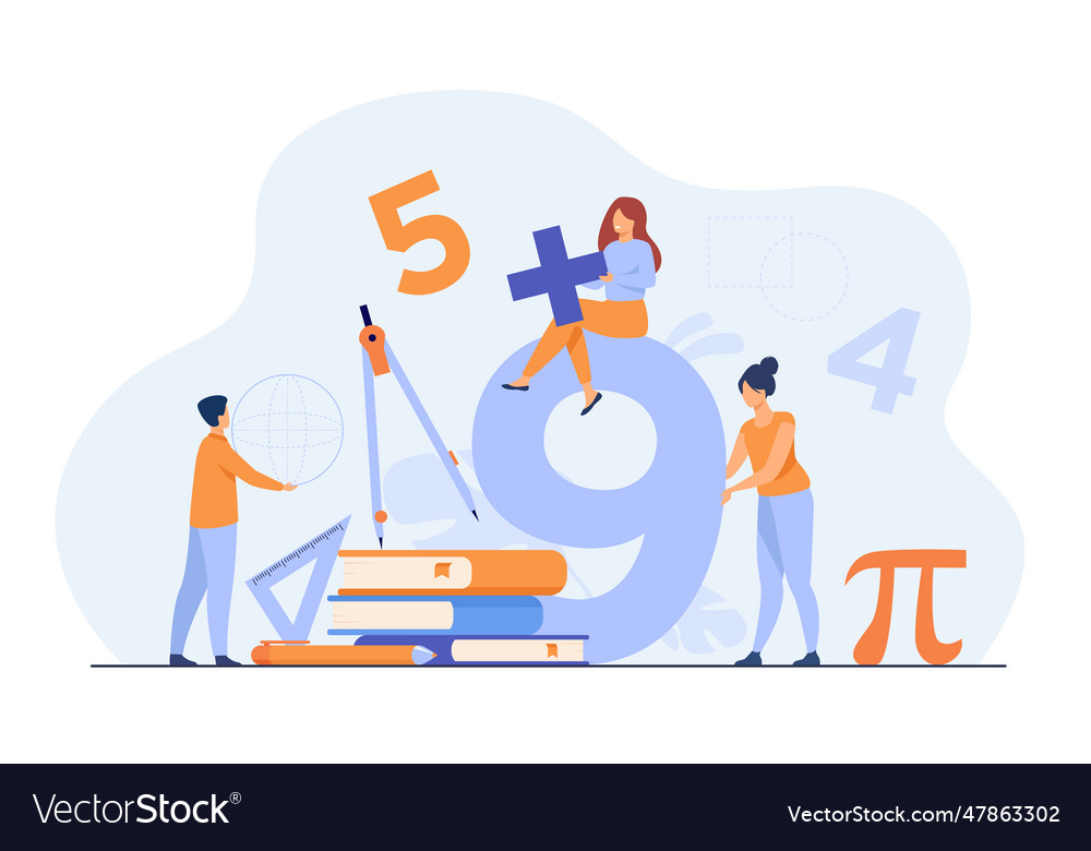 Happy students learning math in college or school Vector Image