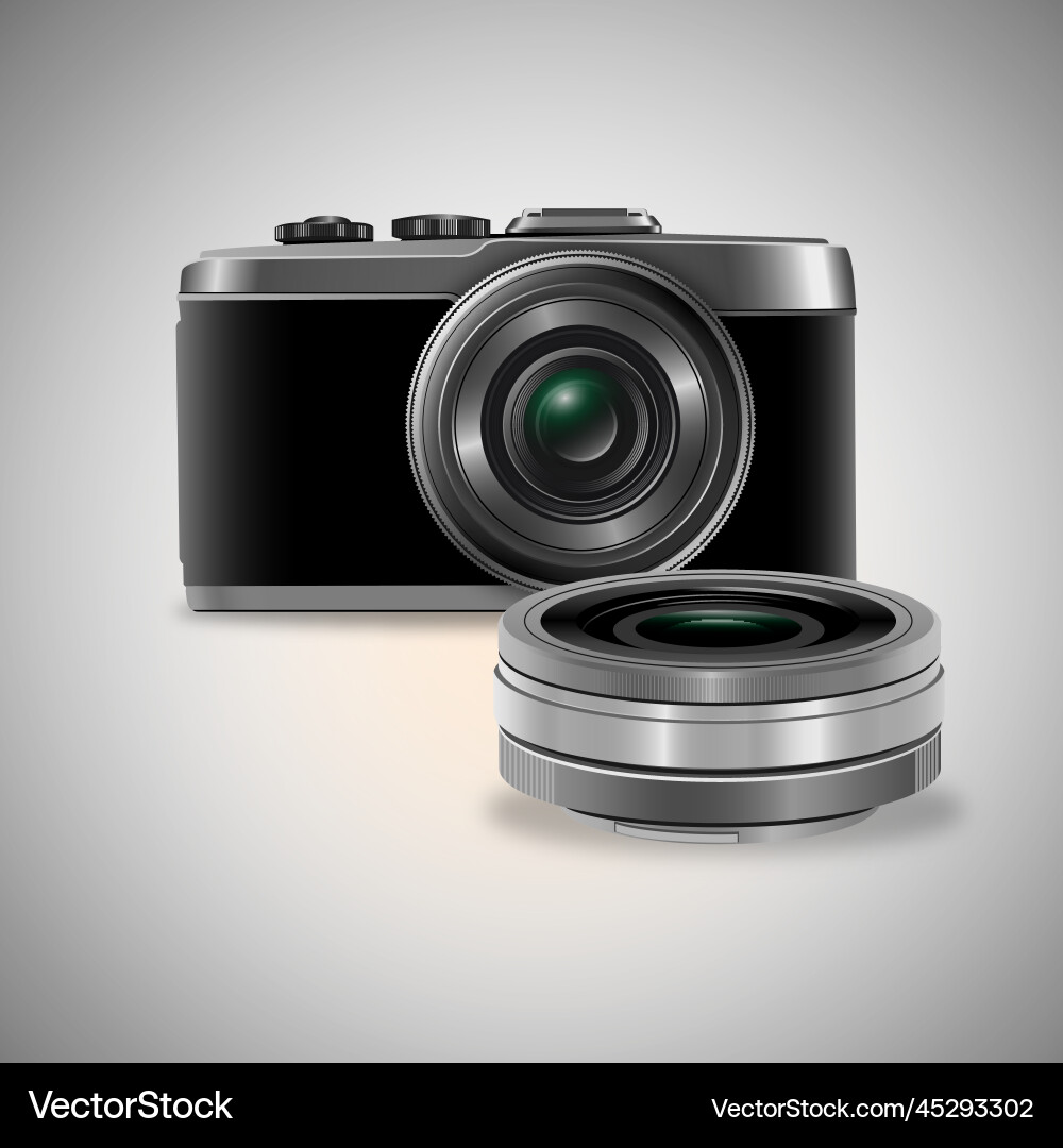 Odjects of digital camera and removable lens Vector Image