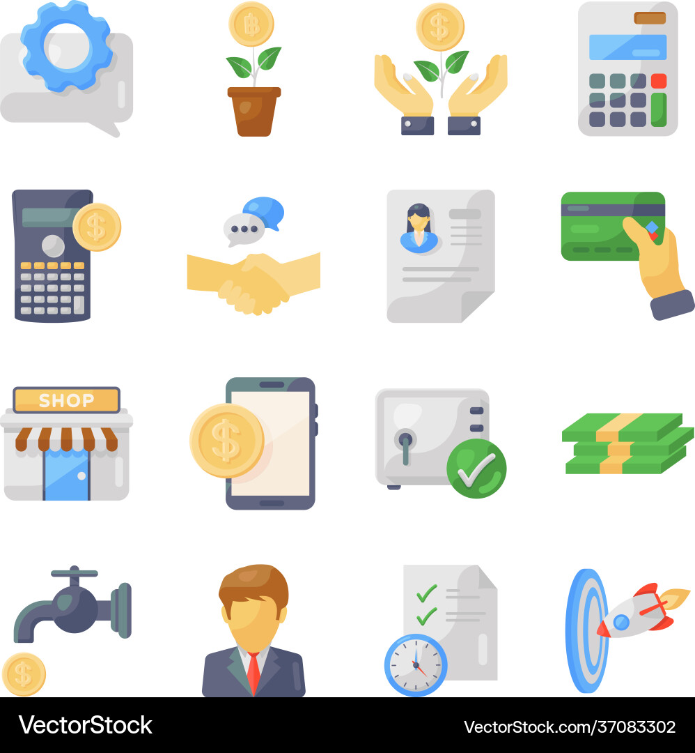 Pack finance and banking flat icons Royalty Free Vector