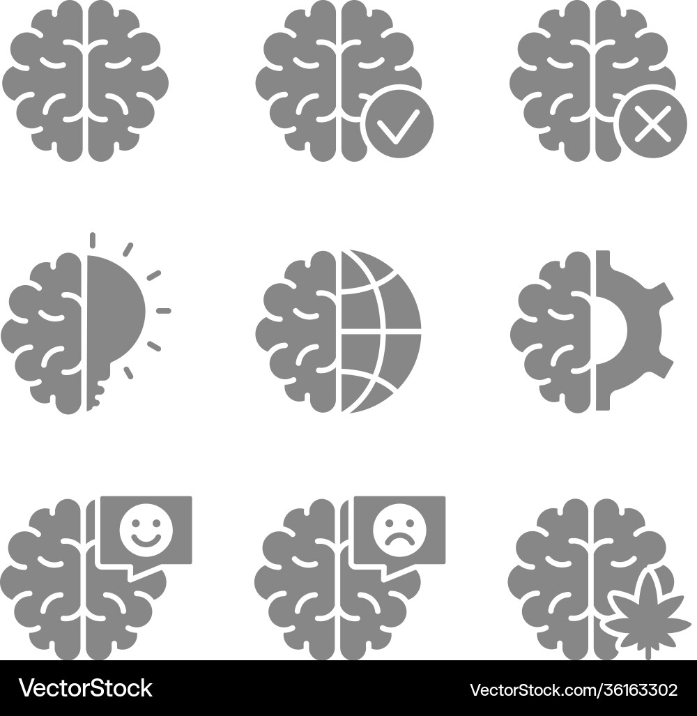 Set human brain gray icon head organ illness Vector Image