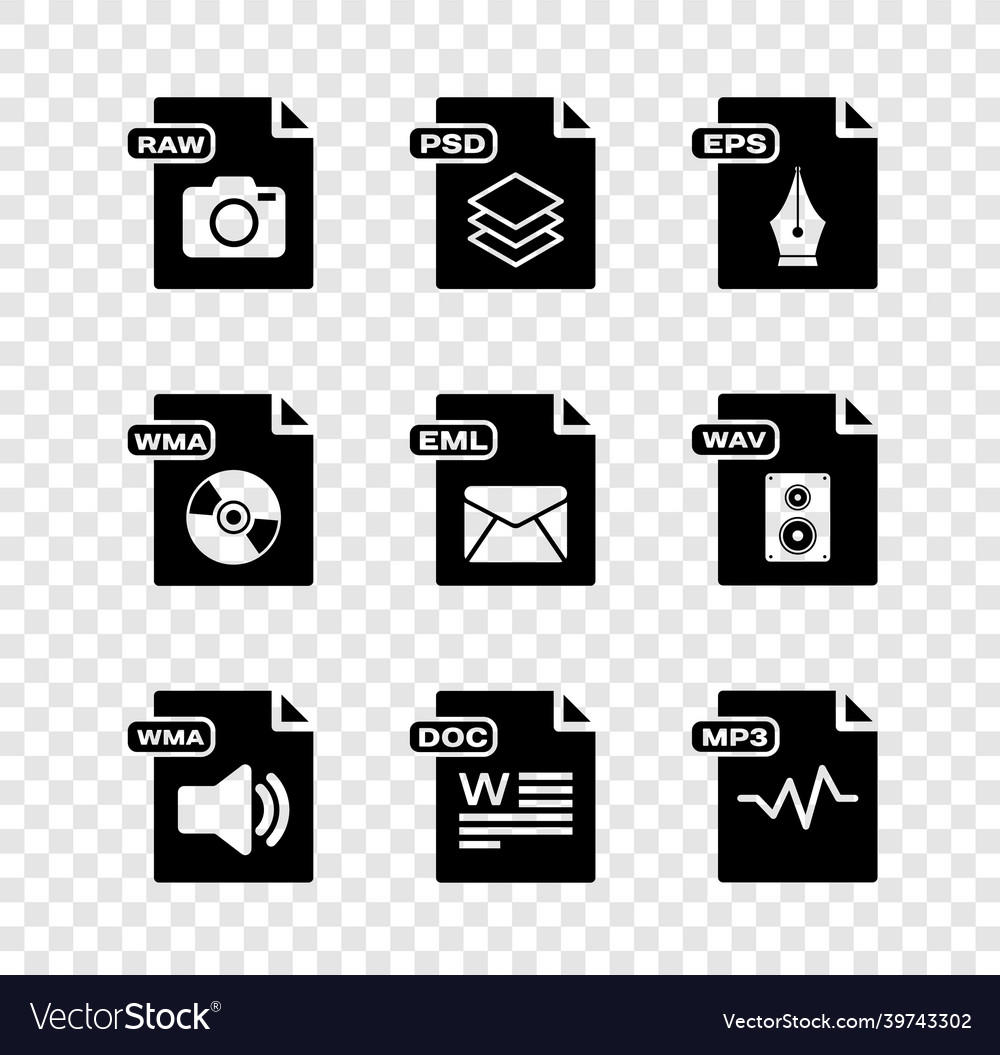 Set raw file document psd eps wma doc mp3 Vector Image Set raw file document psd eps wma doc mp3 Vector Image