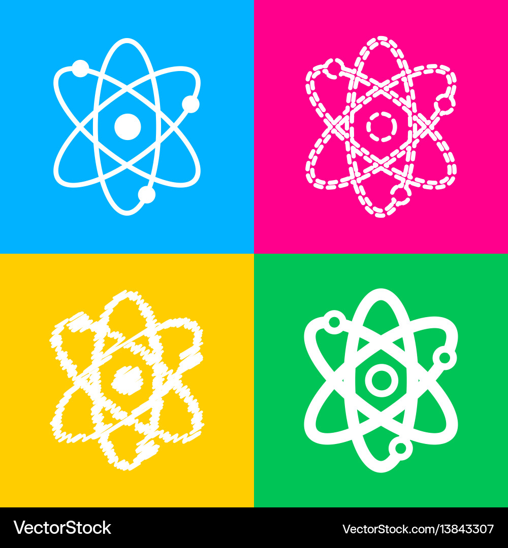 Atom sign four styles of icon Royalty Free Vector Image