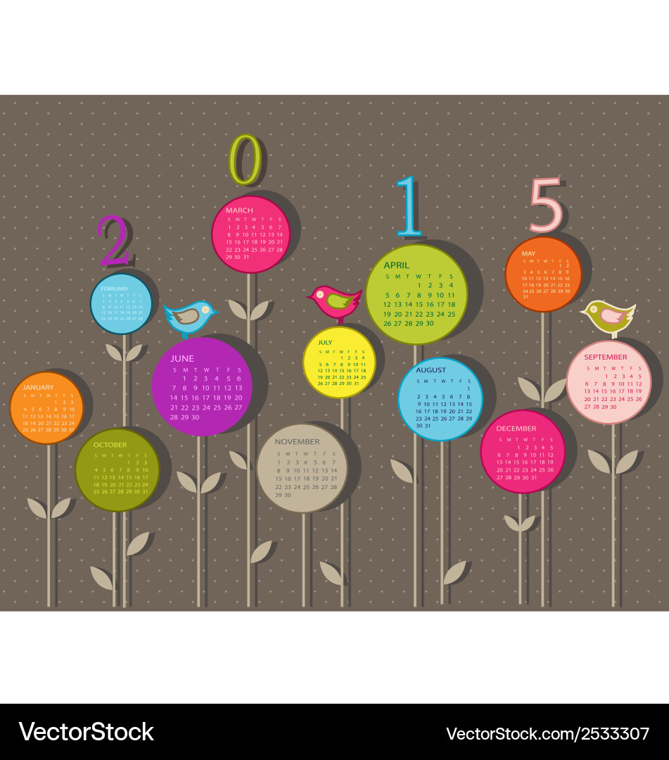 Calendar for 2015 year with flowers Royalty Free Vector