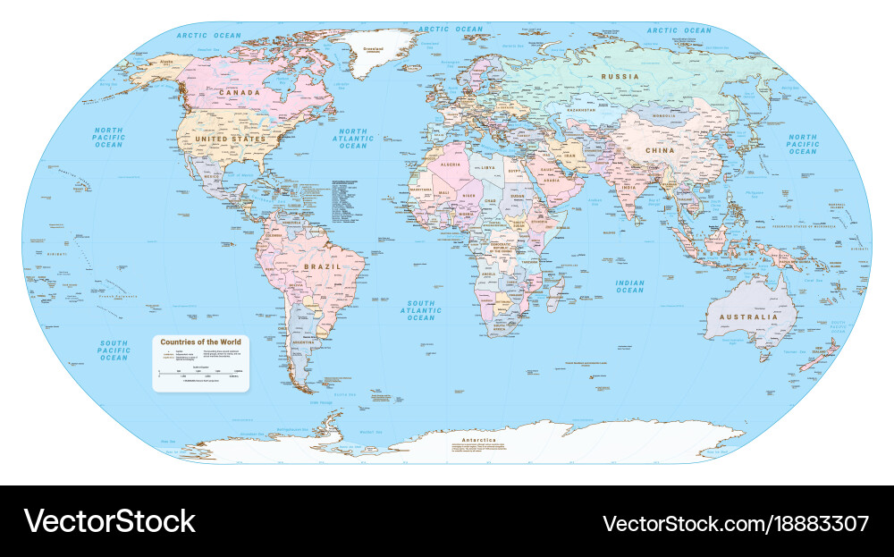 Highly detailed political world map eps 10 Vector Image