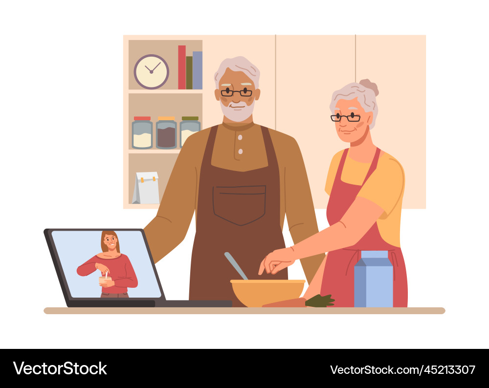 Pensioners watching cooking channel online Vector Image