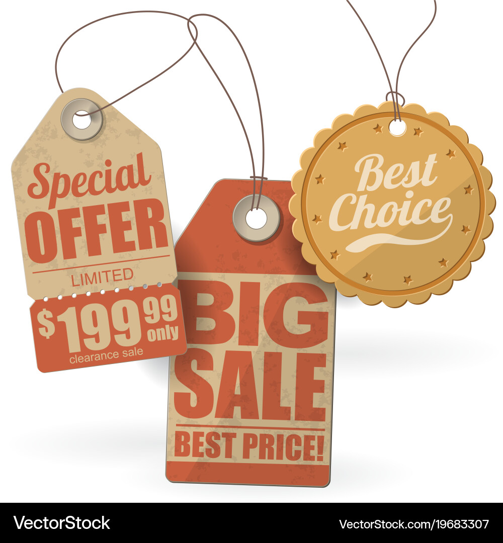 Retro style cardboard sale tags Royalty Free Vector Image