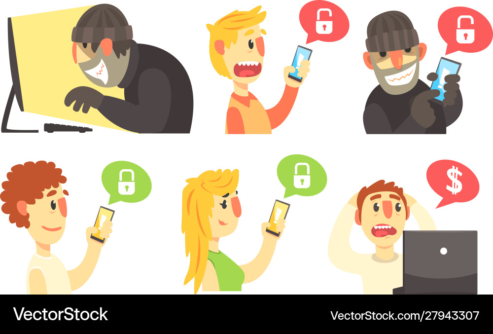 Scammers hack computers and phones to steal Vector Image