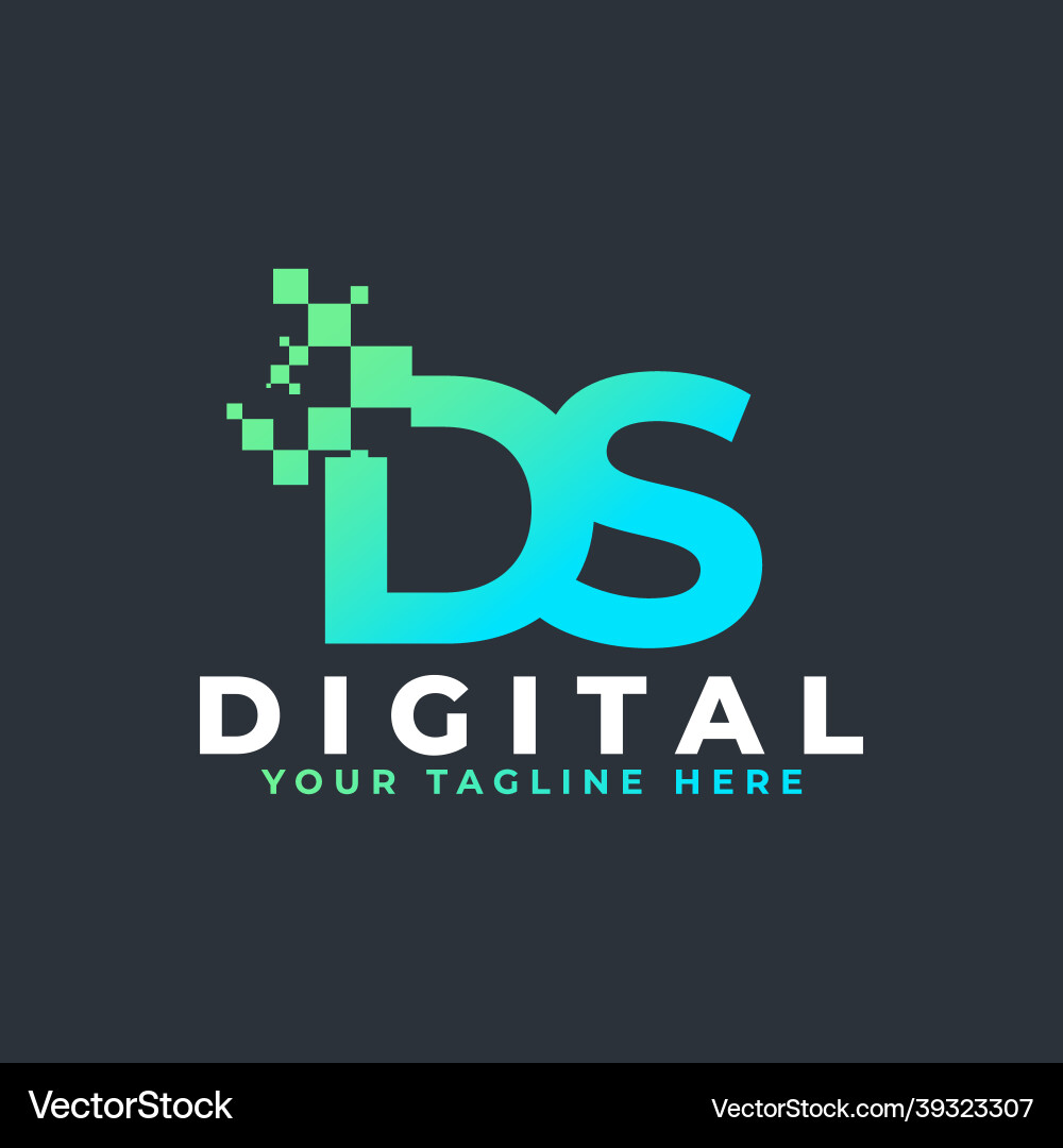 Tech letter ds logo blue and green geometric Vector Image
