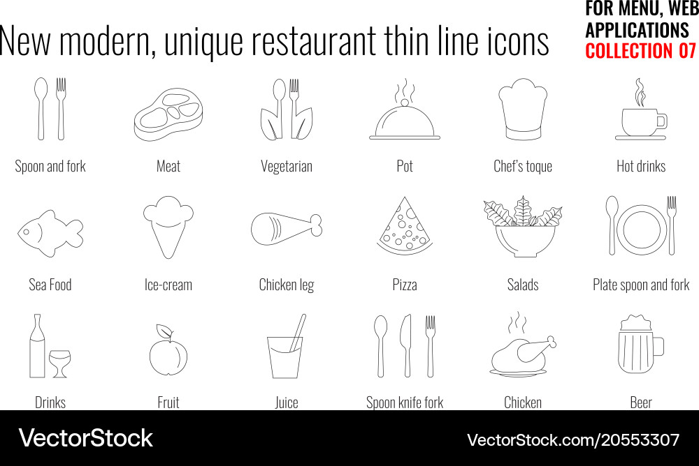 Unique and modern restaurant line icon set Vector Image