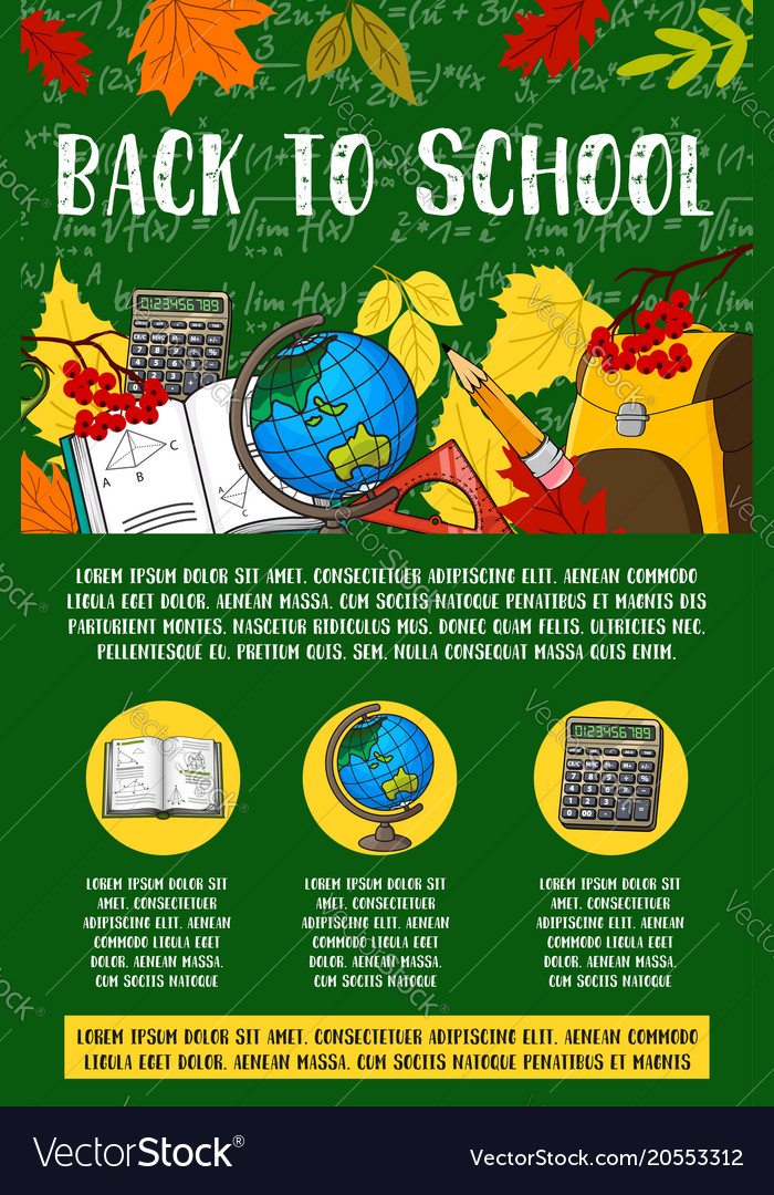 Back to school stationery chalkboard poster Vector Image