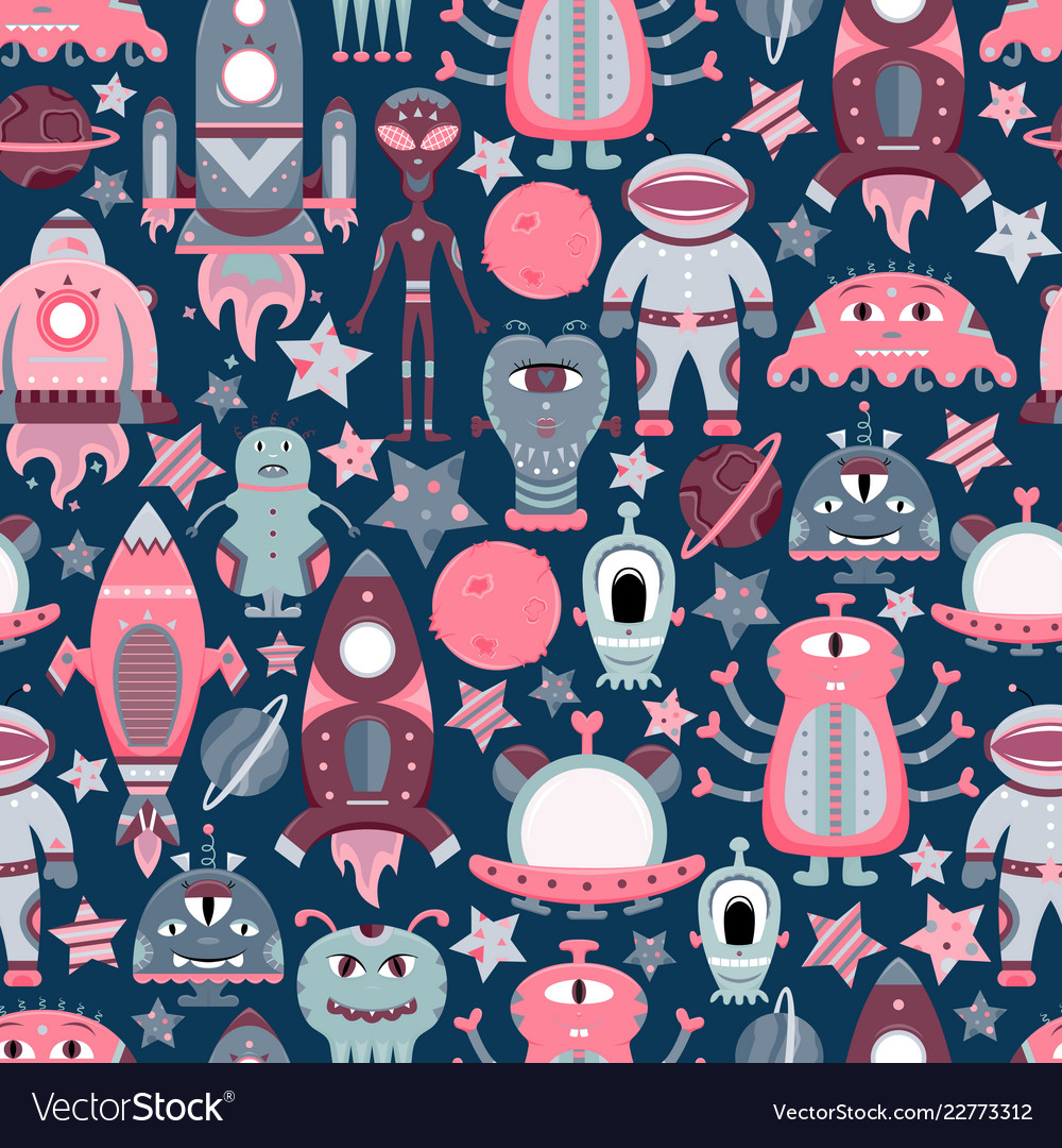 Cartoon seamless pattern with flat aliens Vector Image