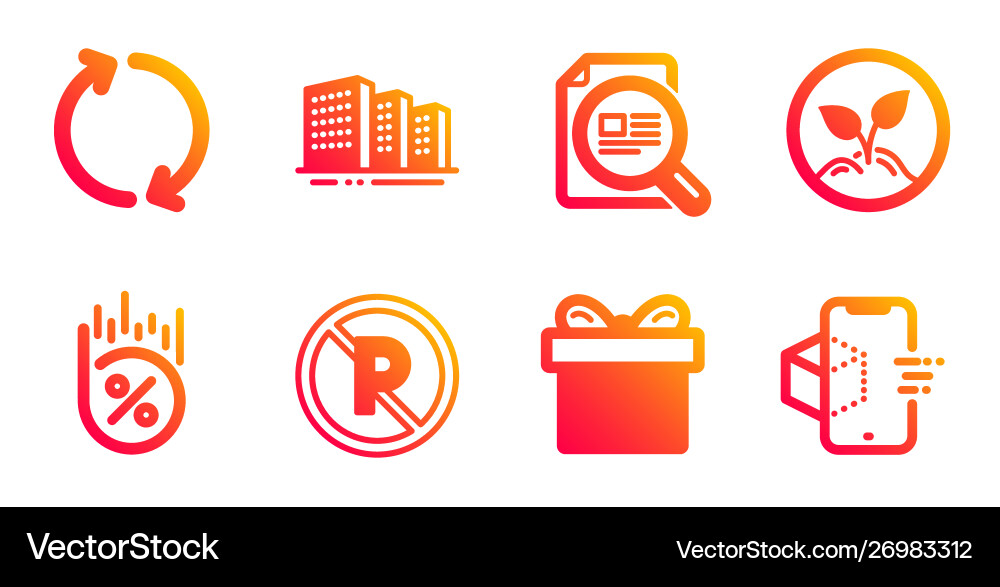 Gift box buildings and refresh icons set startup Vector Image