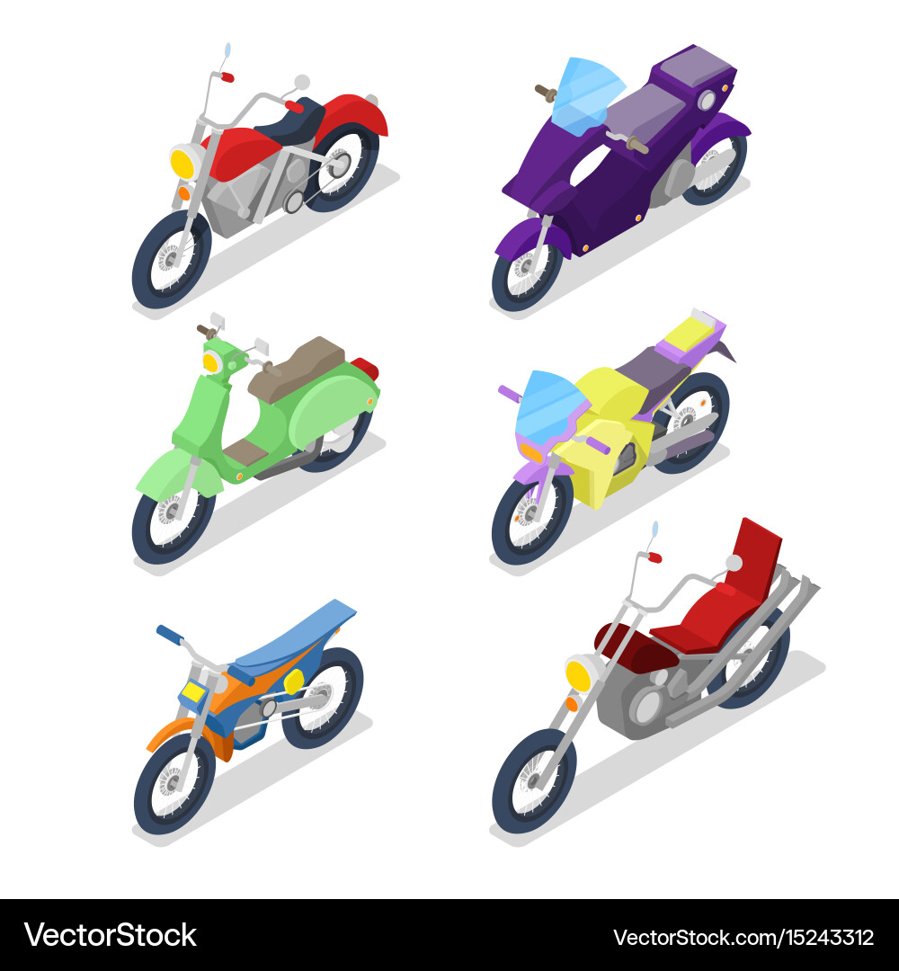 Isometric motorcycle set with motocross Royalty Free Vector