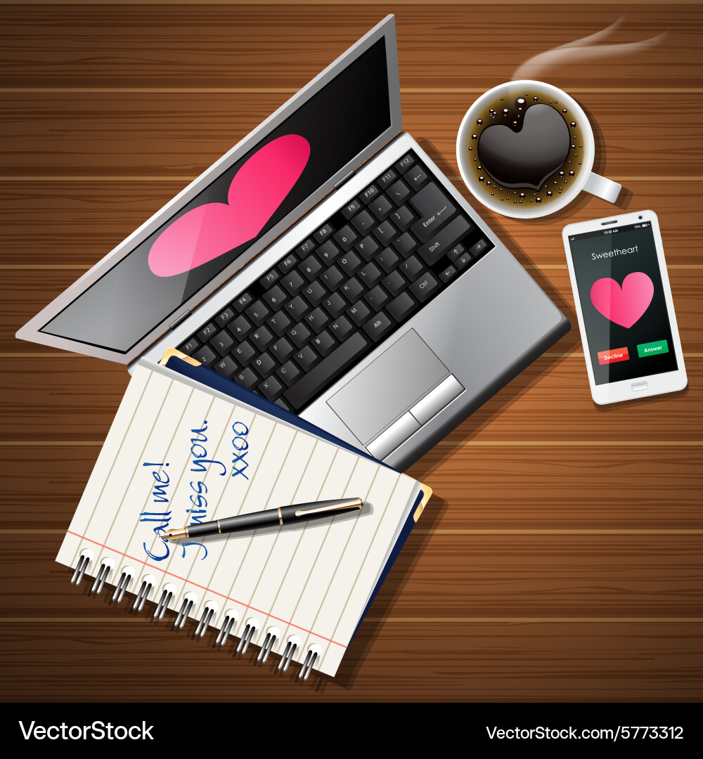 Laptop and mobile phone with hot coffee book Vector Image