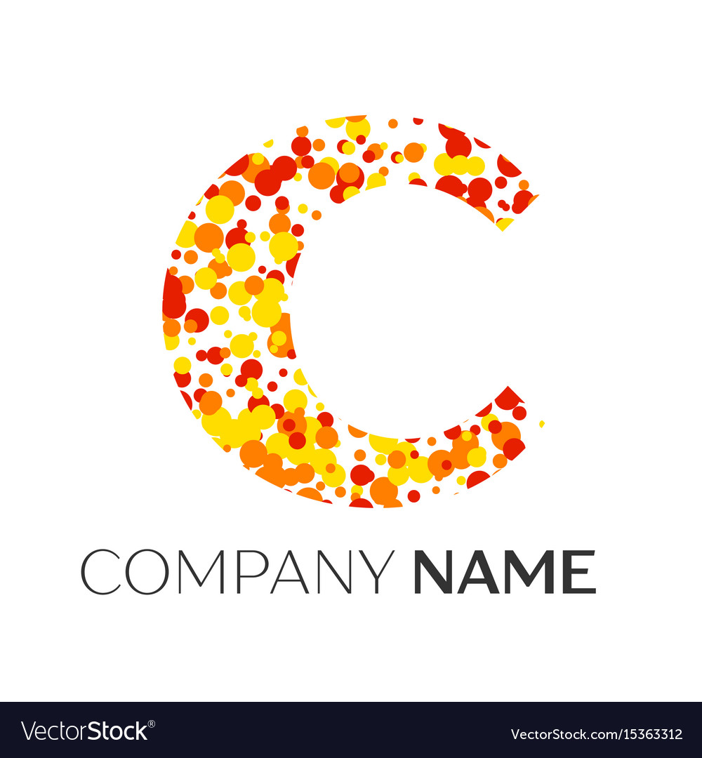 Letter c logo with orange yellow red particles Vector Image