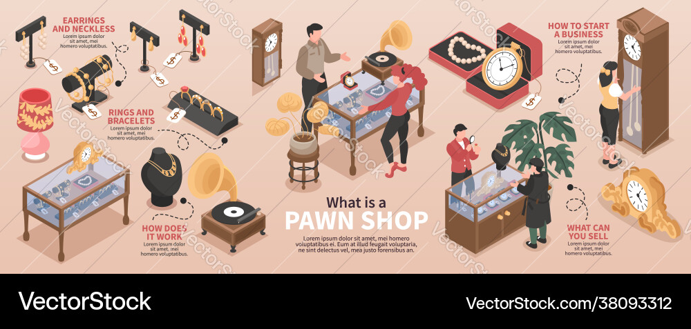Pawn shop isometric infographics Royalty Free Vector Image
