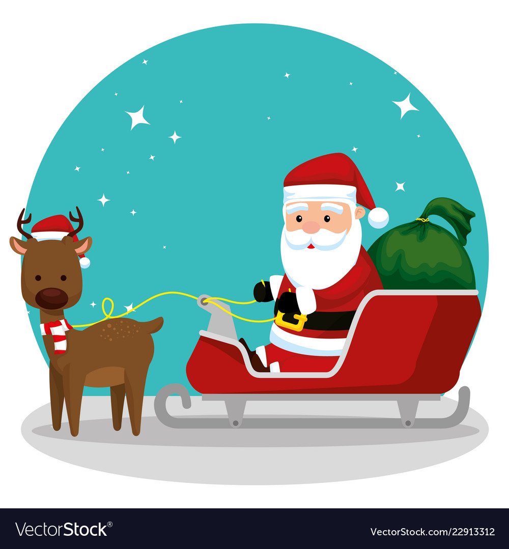 Santa claus in the sled with gifts and deer Vector Image