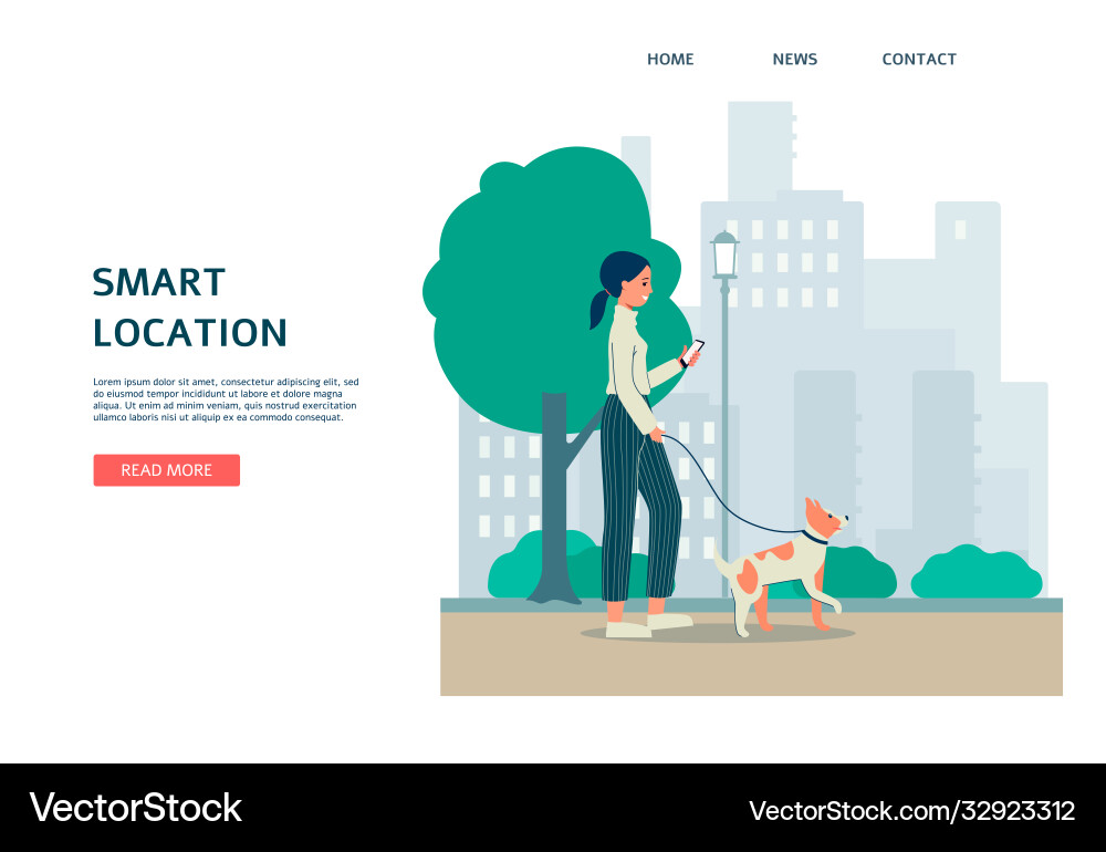 Smart location banner with woman using smartphone Vector Image
