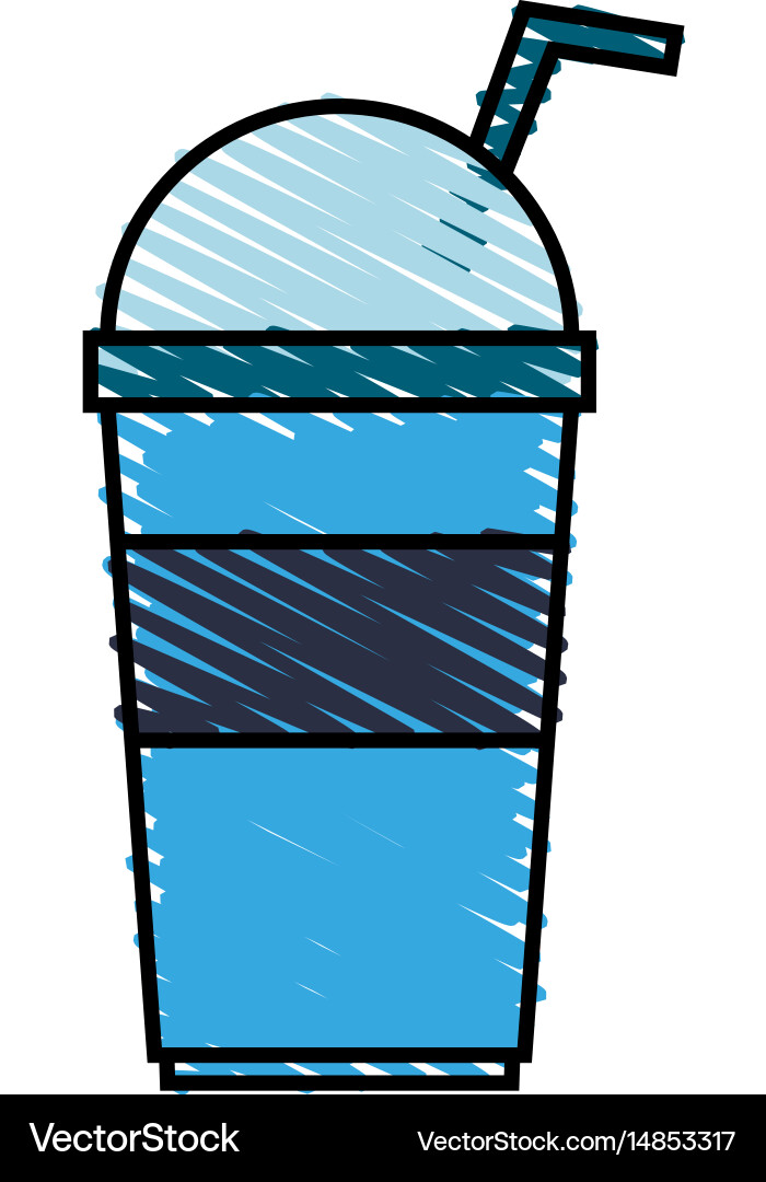 Color crayon stripe cartoon blue plastic cup Vector Image