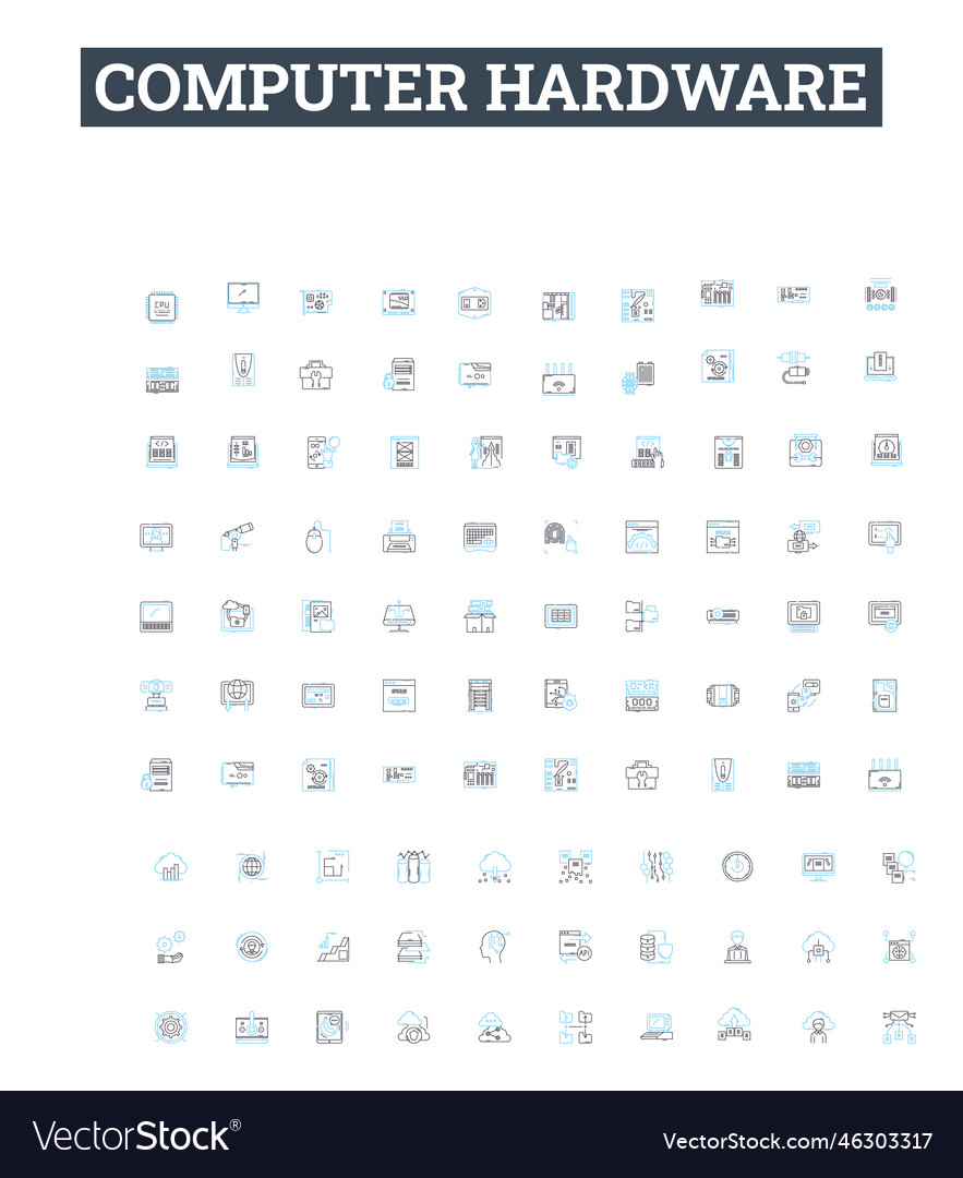 Computer hardware line icons set computer Vector Image