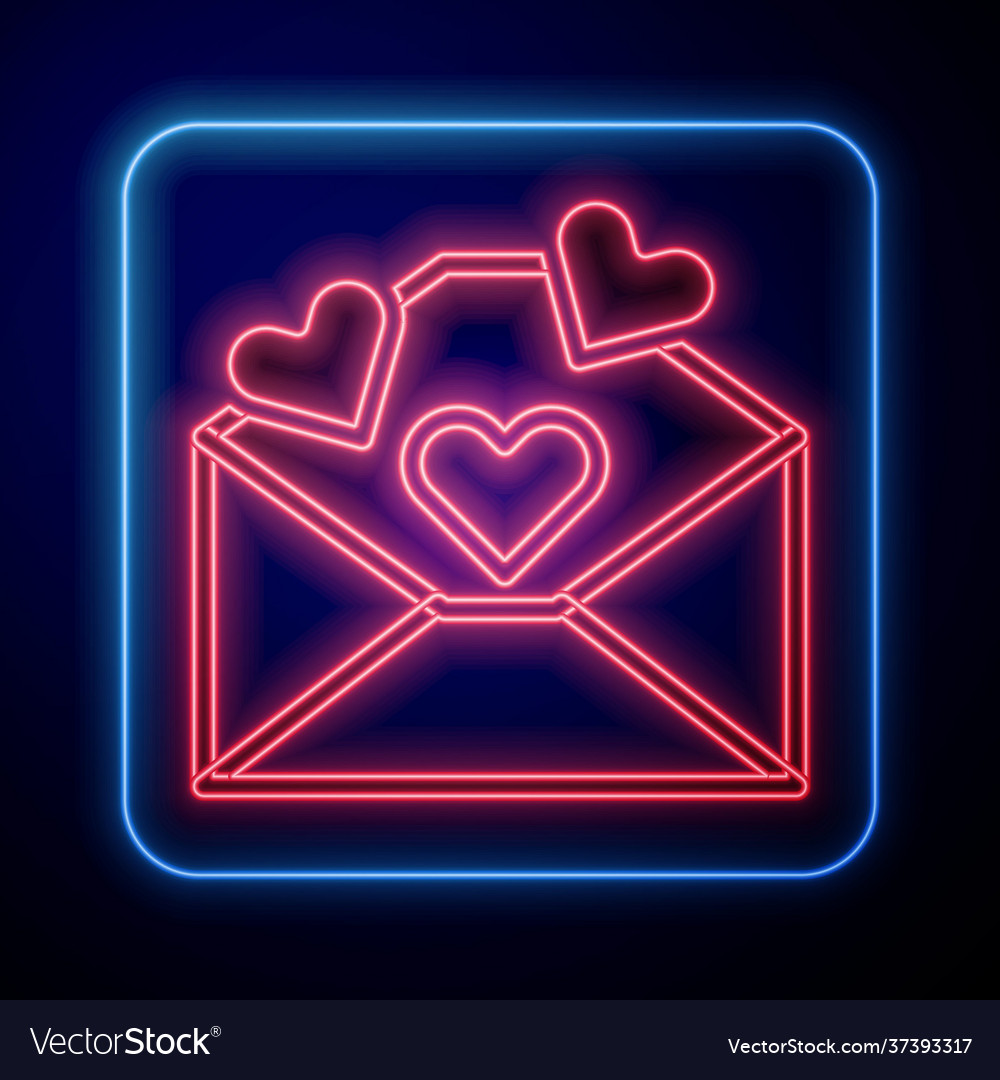 Glowing neon envelope with valentine heart icon Vector Image Glowing neon envelope with valentine heart icon Vector Image