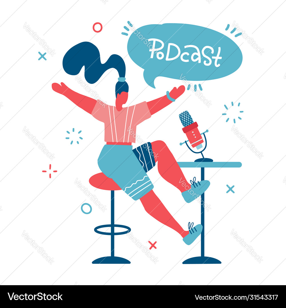 Radio host media hosting doodle drawing female Vector Image