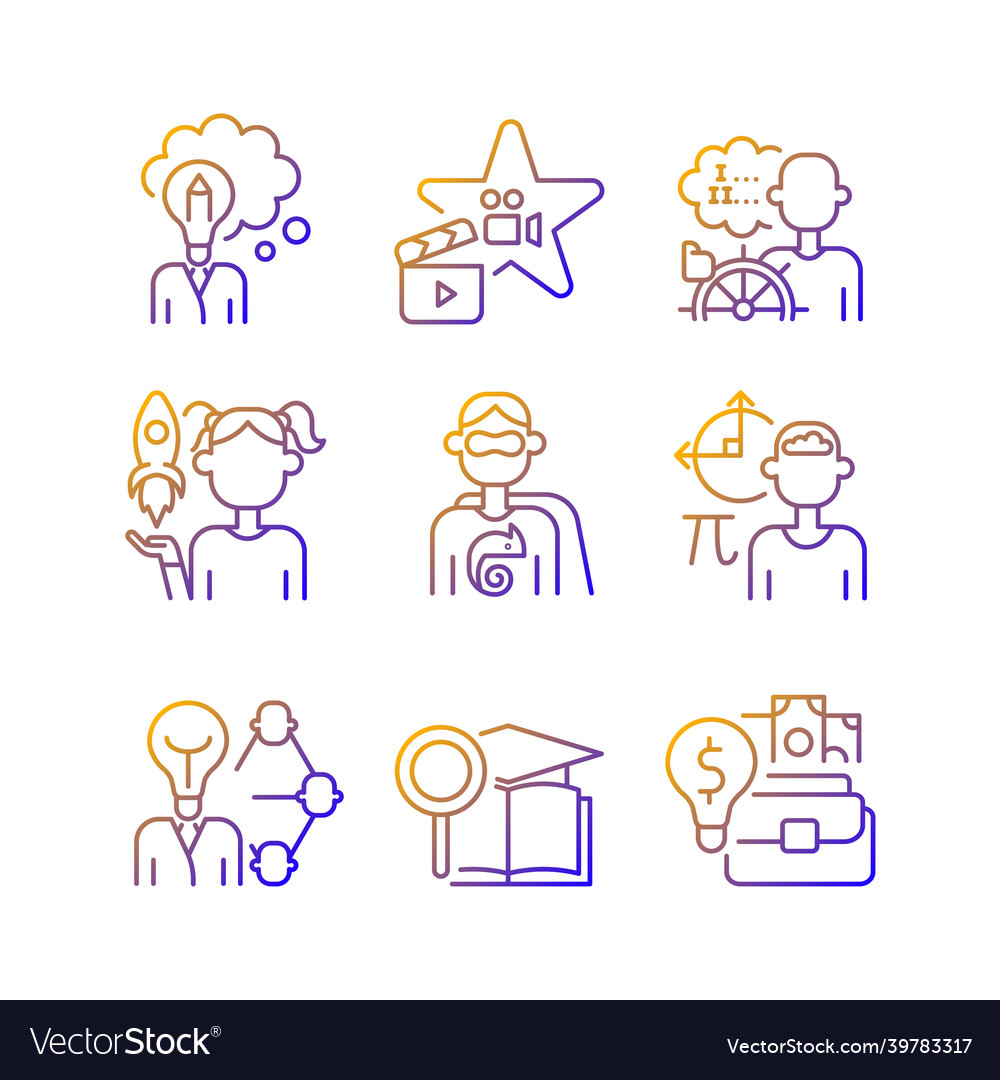 Vocation gradient linear icons set Royalty Free Vector Image