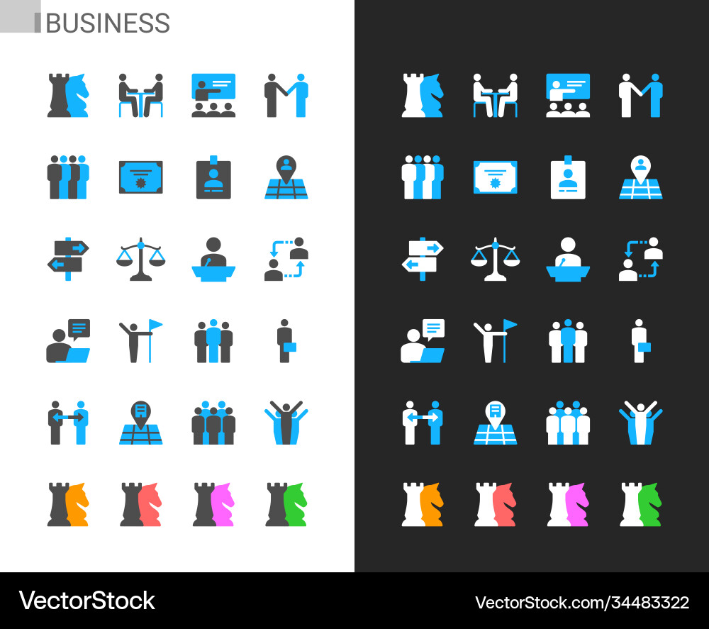 Business icons light and dark theme Royalty Free Vector
