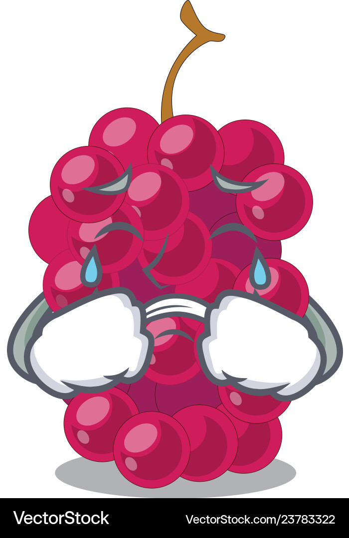 Crying mulbery fruit slices above mascot bowl Vector Image