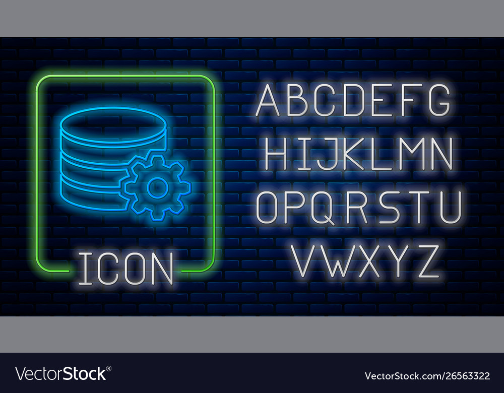 Glowing neon setting database server icon isolated