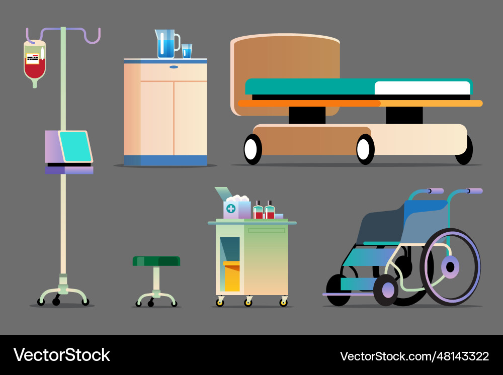 Hospital equipment including a stretcher Vector Image