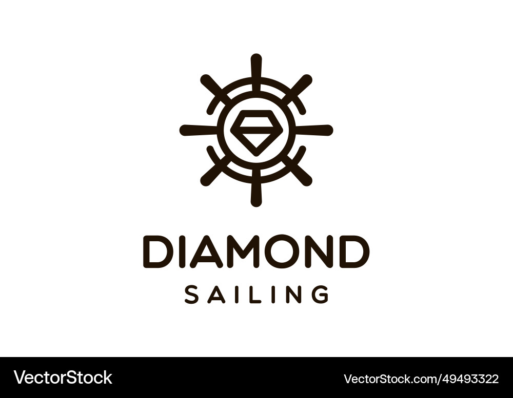 Minimalist ship wheel and diamond gem logo Vector Image