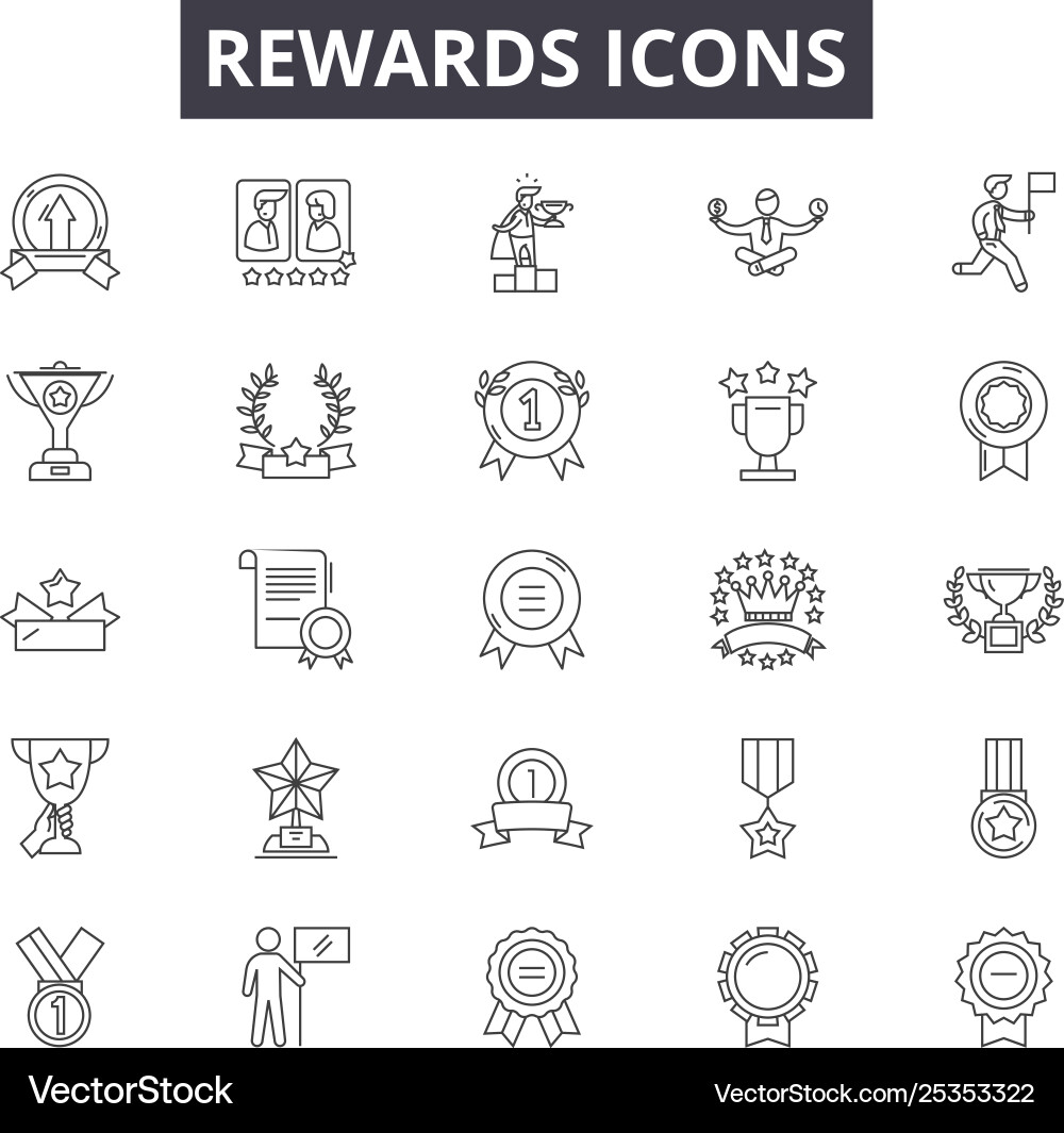 Rewards line icons signs set linear Royalty Free Vector