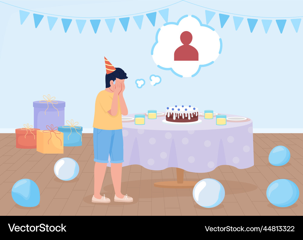 Sad birthday party flat color Royalty Free Vector Image