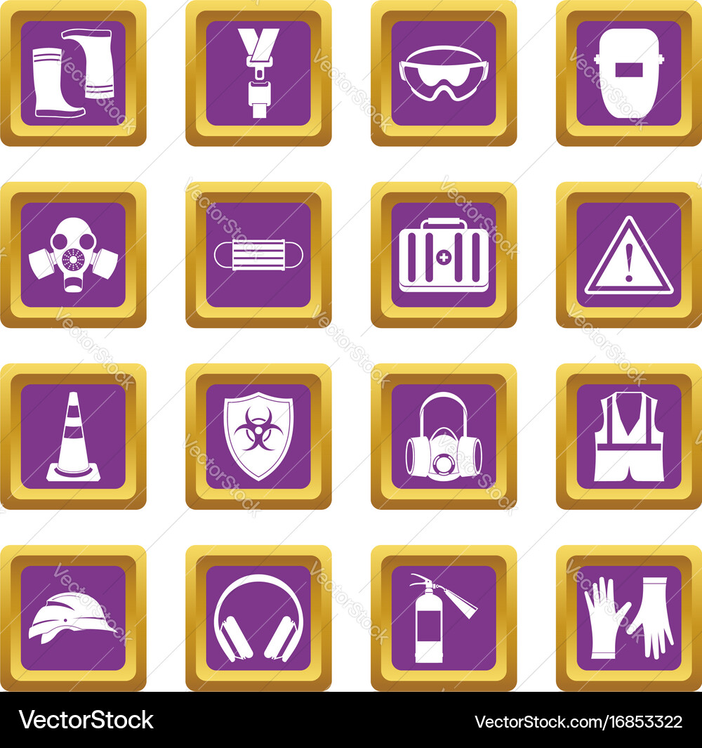 Safety icons set purple Royalty Free Vector Image