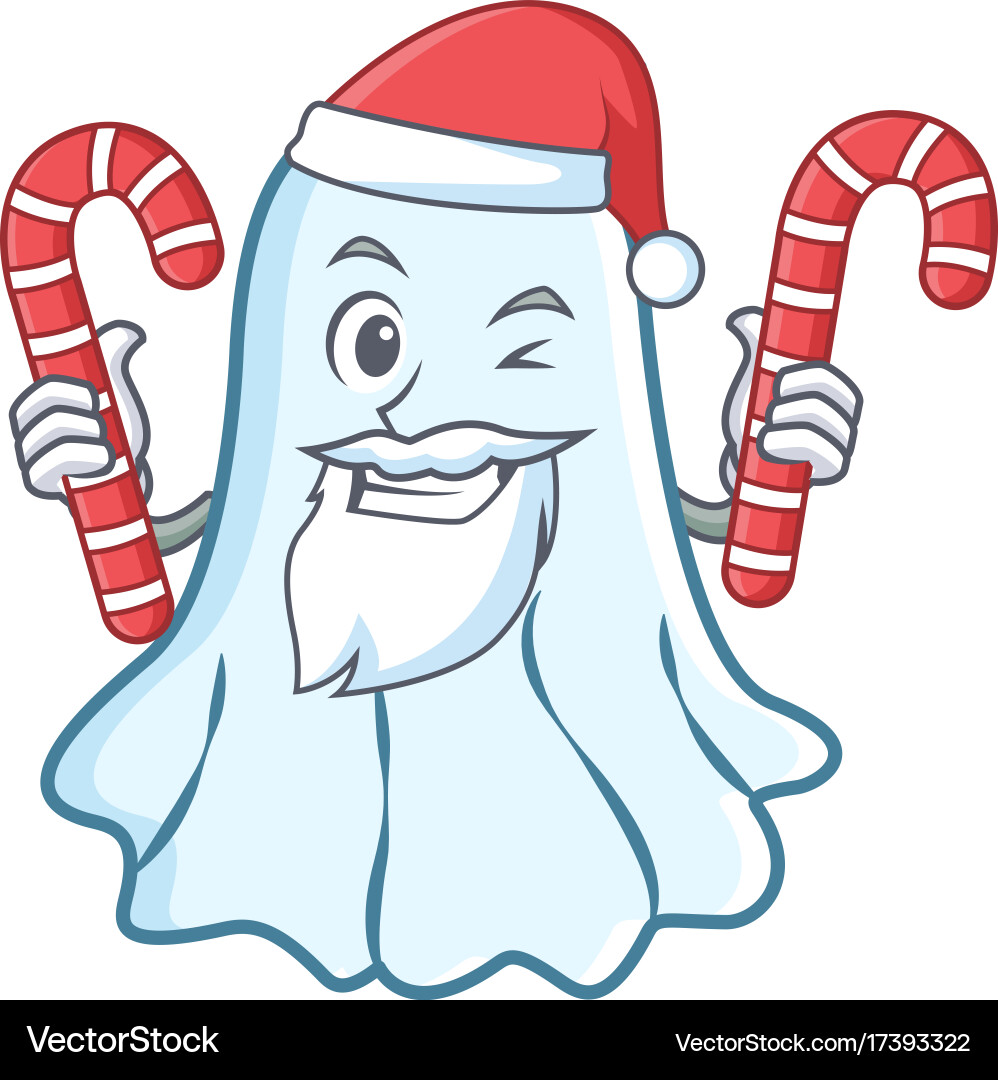 Santa with candy cute ghost character cartoon Vector Image