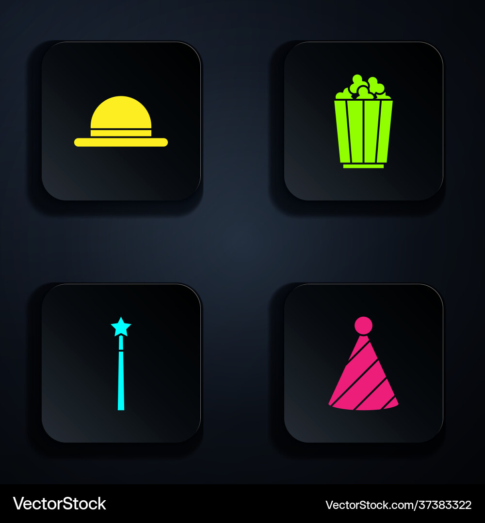 Set party hat clown magic wand and popcorn Vector Image