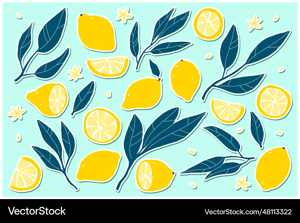 Yellow lemon set cartoon citrus collection Vector Image
