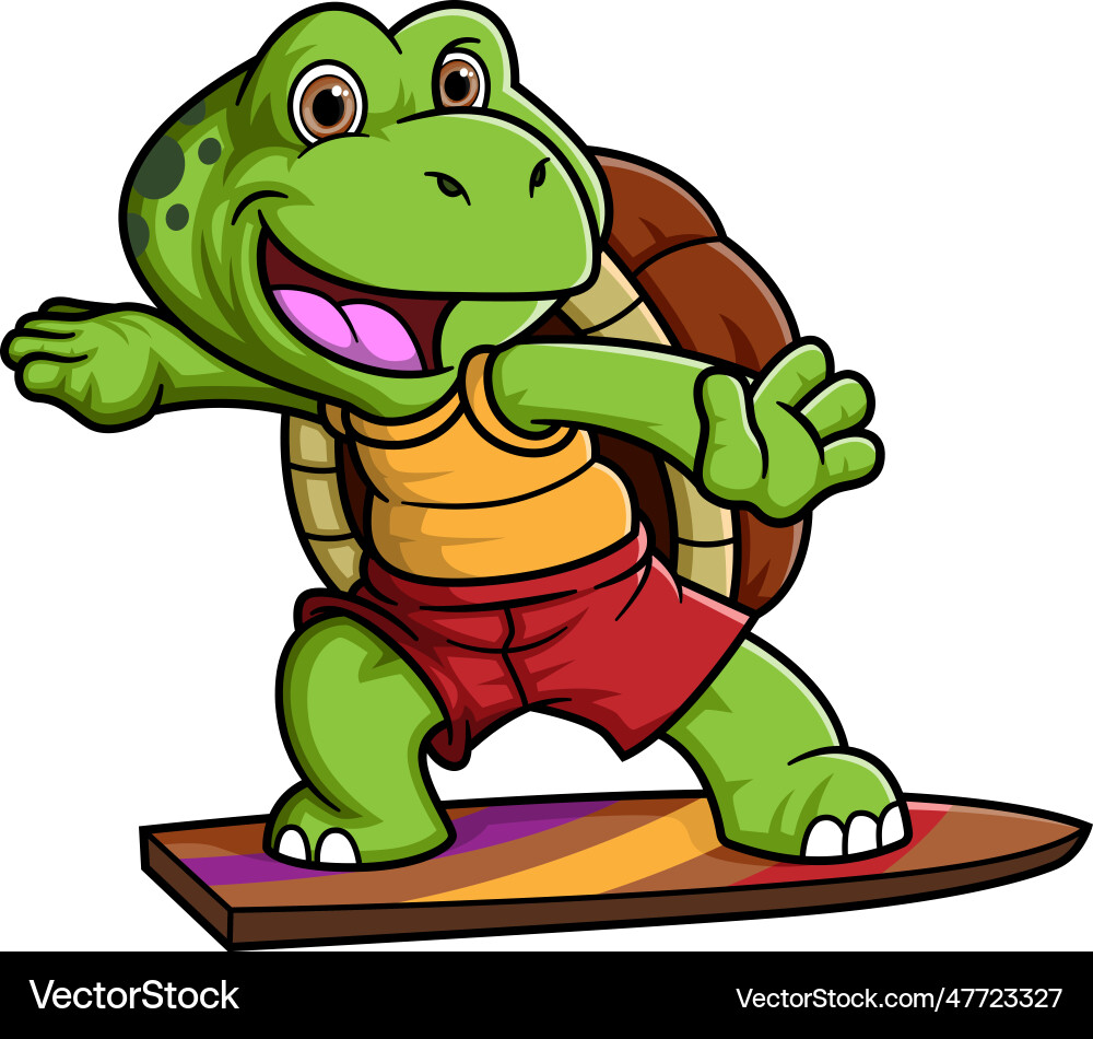 Cartoon little turtle playing surfing Royalty Free Vector
