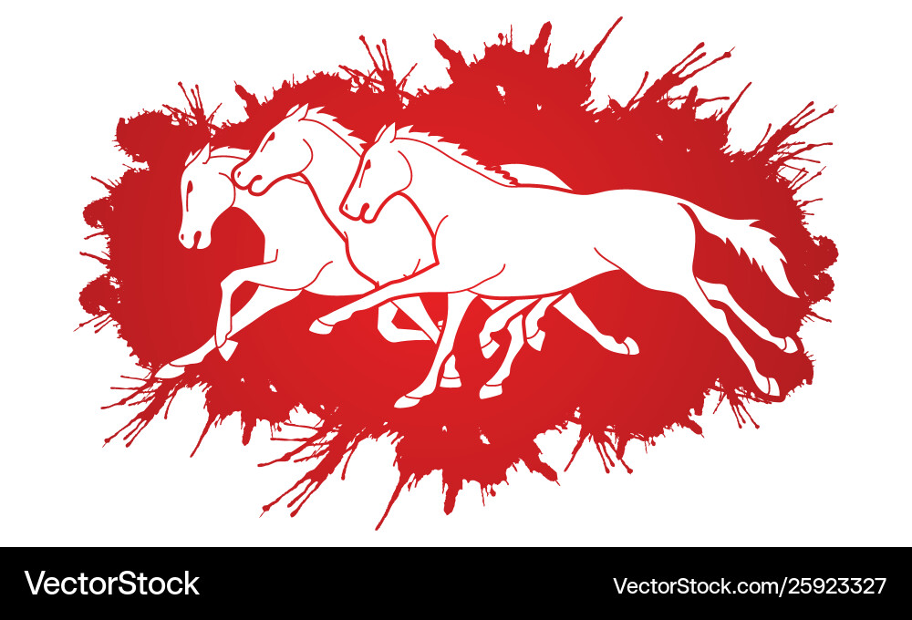 Group three horses running cartoon graphic Vector Image